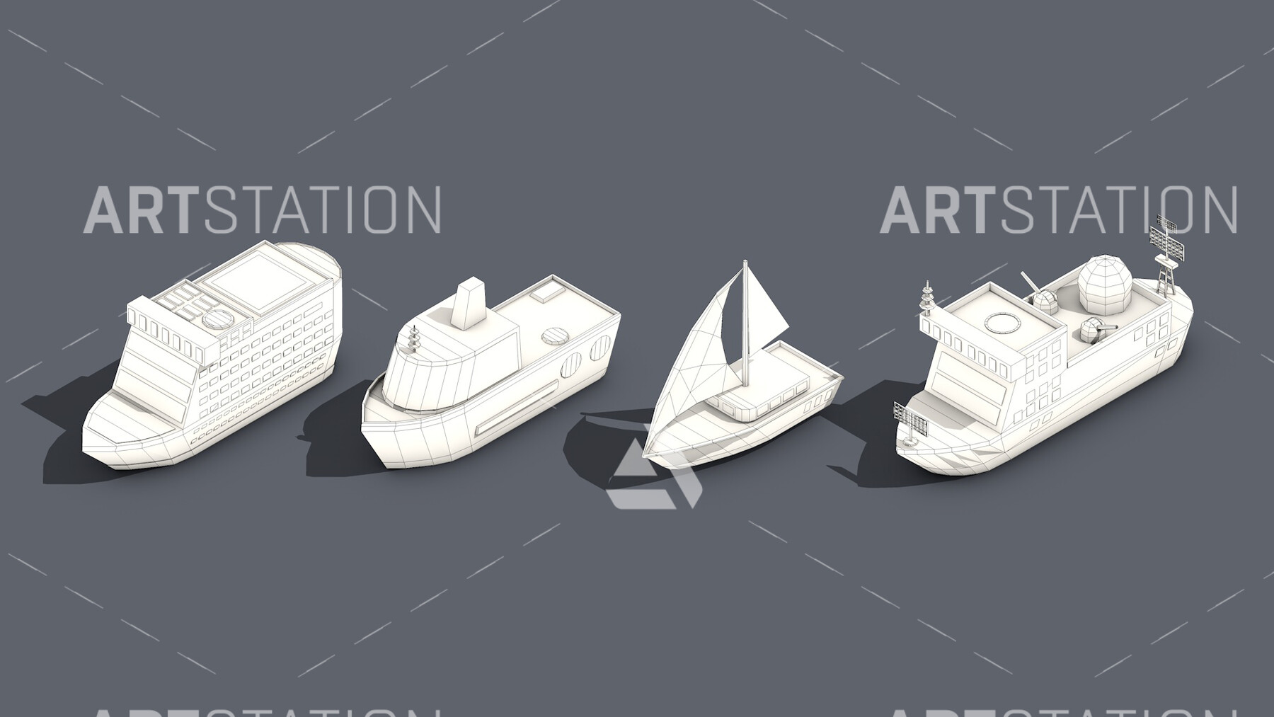 ArtStation - Low poly Ships Isometric Icon Pack 01 | Game Assets