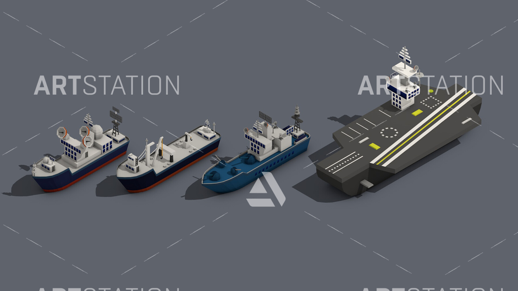 ArtStation - Low poly Ships Isometric Icon Pack 01 | Game Assets