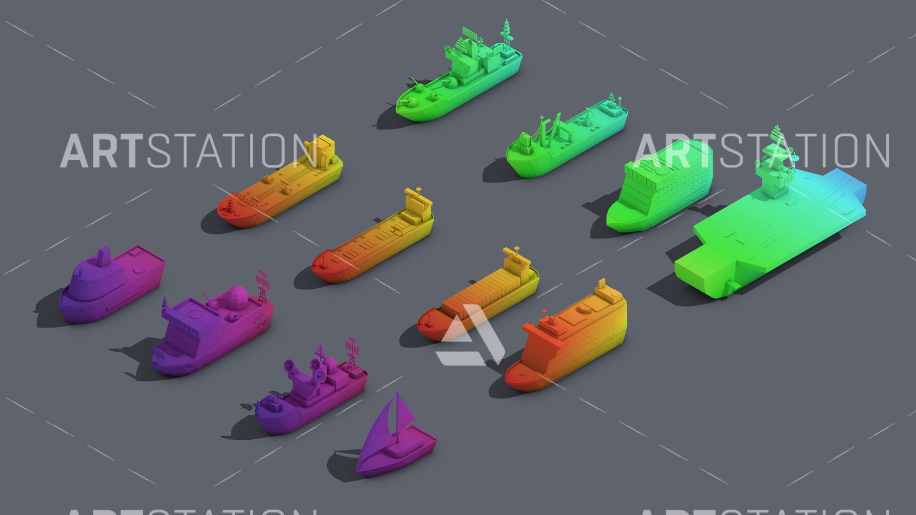 ArtStation - Low poly Ships Isometric Icon Pack 01 | Game Assets