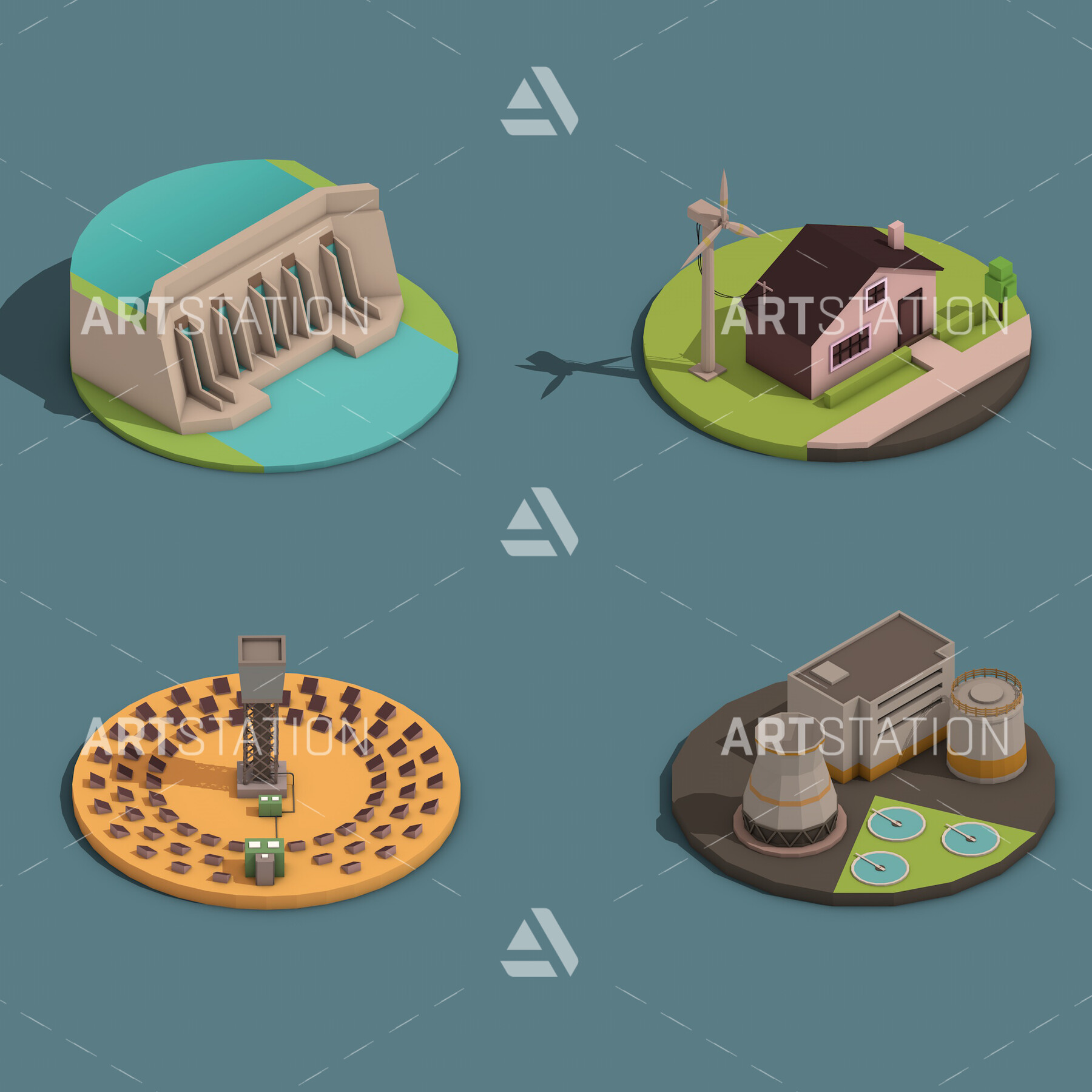 ArtStation - Low Poly Green Energy Isometric Icon | Game Assets