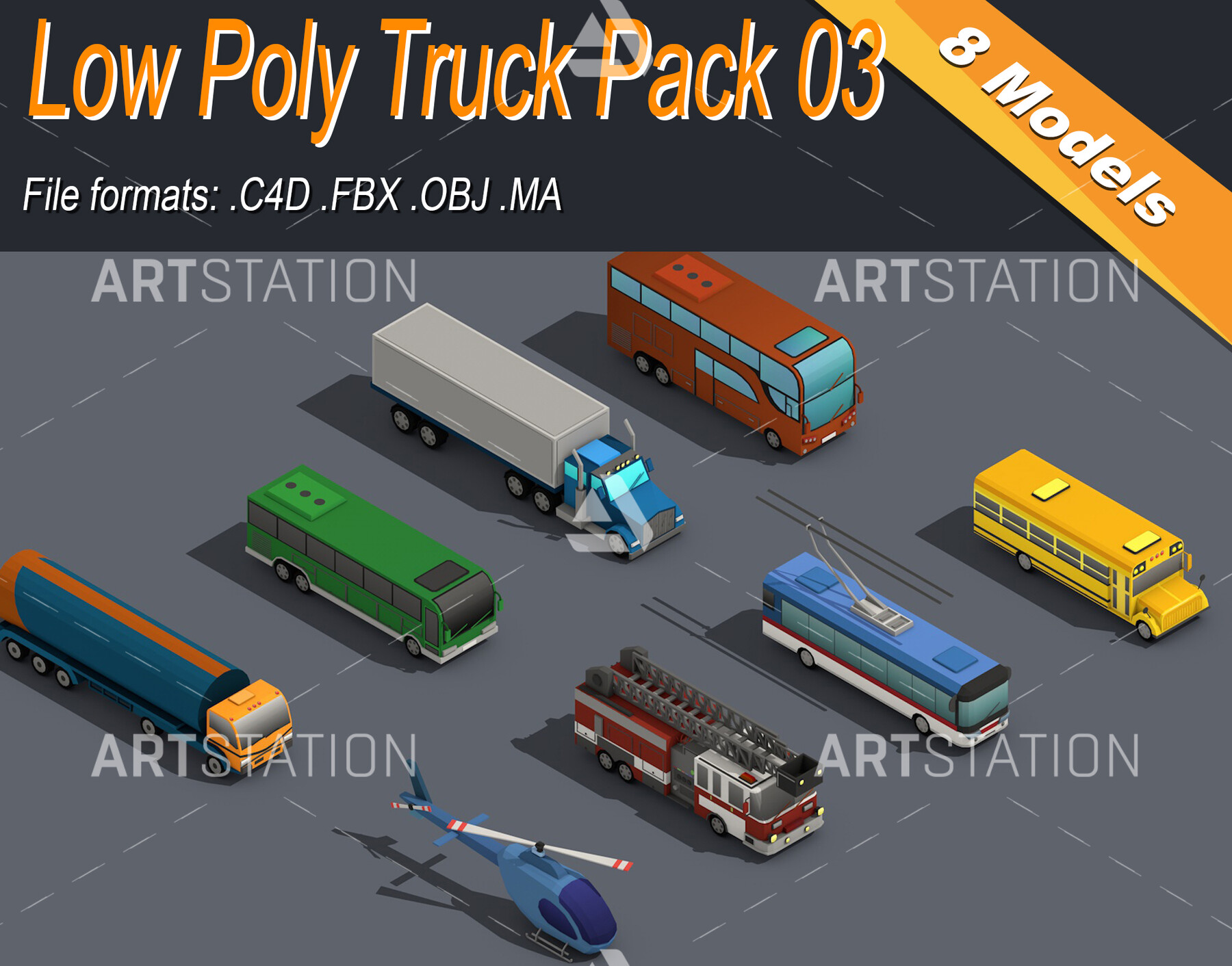 ArtStation - Low Poly Truck Pack 03 Isometric Icon | Game Assets