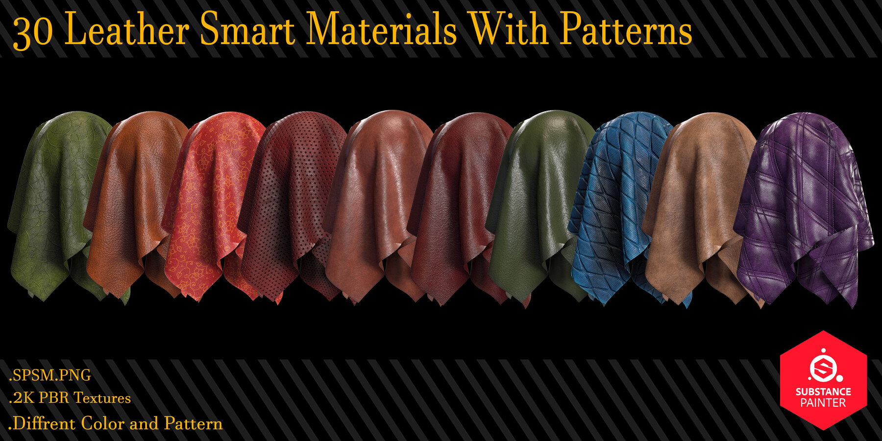 ArtStation - 30 Leather Smart Materials With Patterns | Game Assets