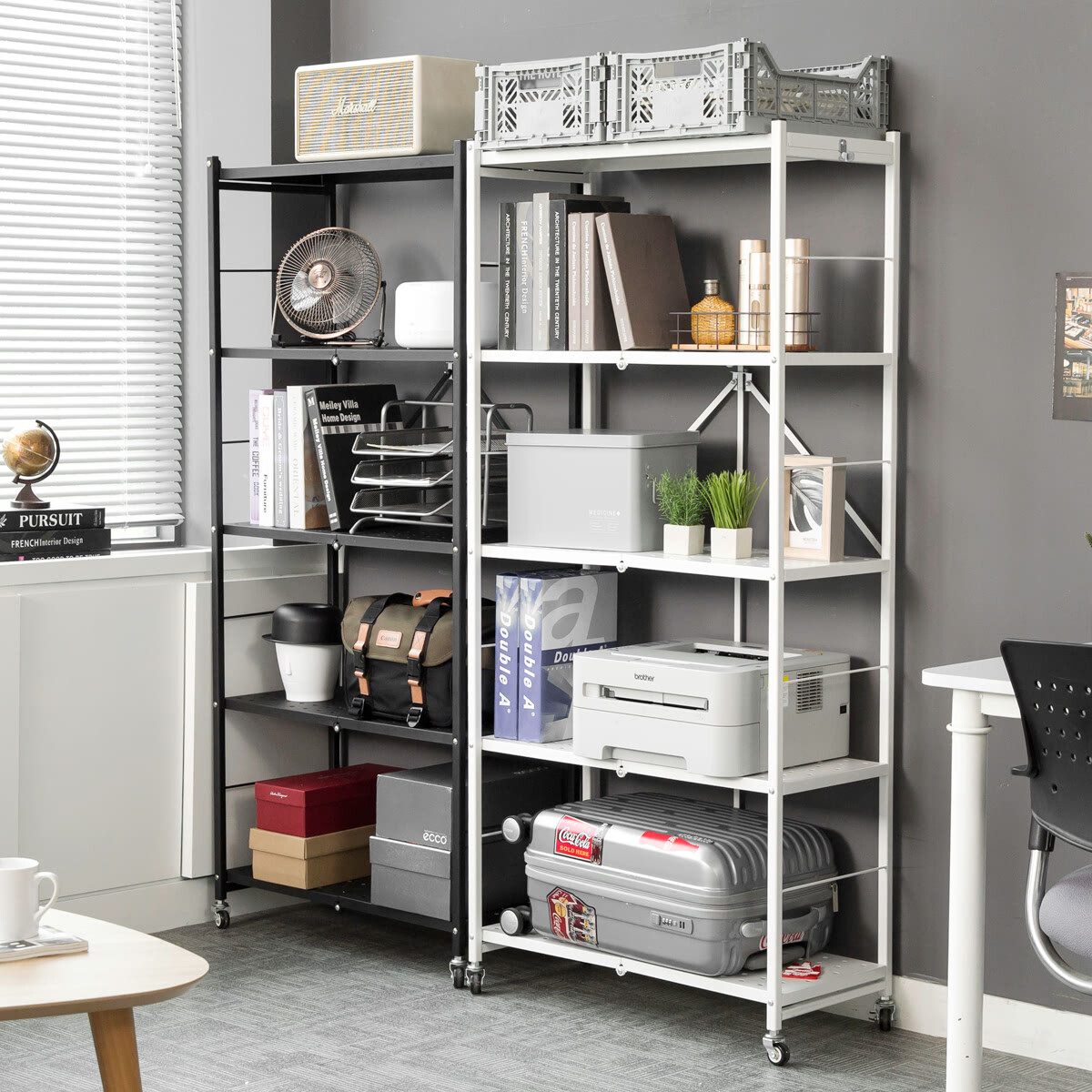 ArtStation - 5-tier folding shelf gap cabinet steel shelf (whiteblack ...