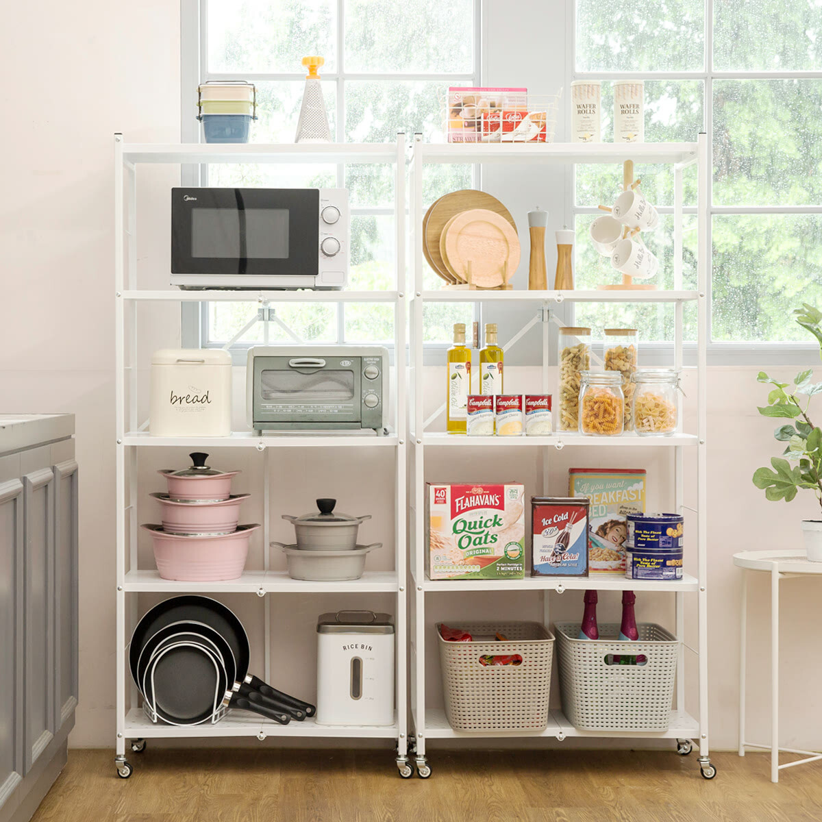 ArtStation - 5-tier folding shelf gap cabinet steel shelf (whiteblack ...