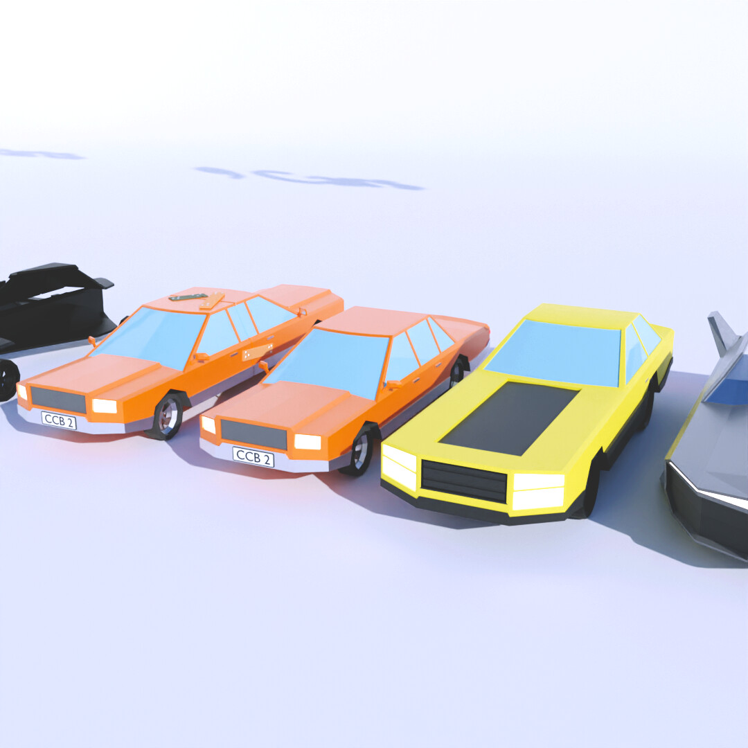 ArtStation - 9 low poly car models + 10 modular road parts | Game Assets