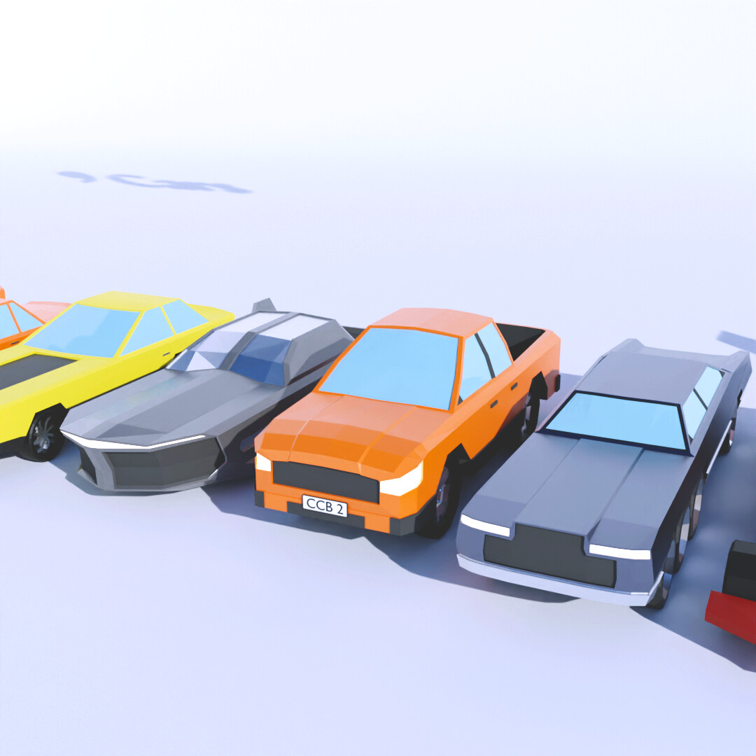 ArtStation - 9 low poly car models + 10 modular road parts | Game Assets