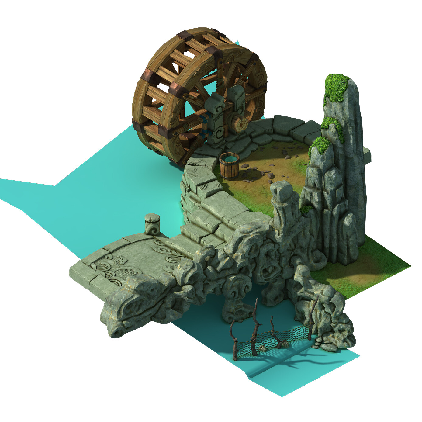 ArtStation - Taihu Lake coast - waterwheel | Game Assets
