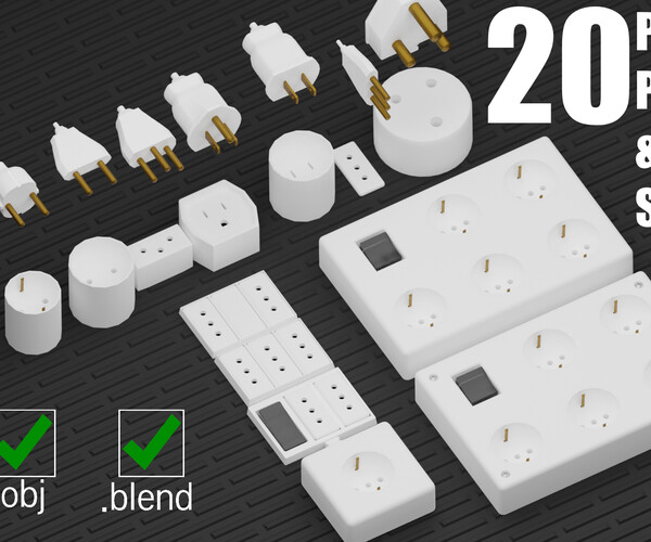 ArtStation - 20 Pieces electrical plugs and sockets set (FBX, OBJ ...