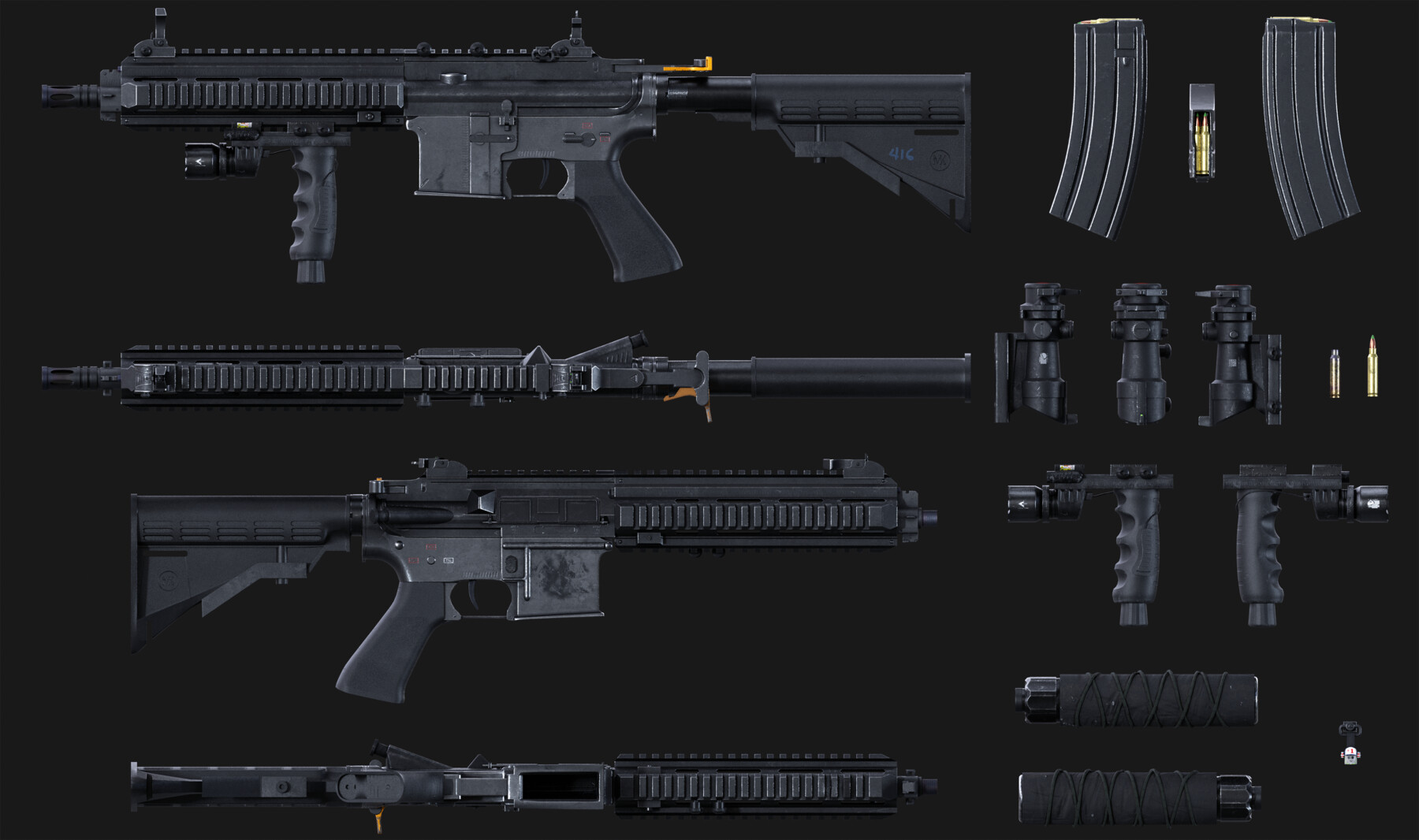 ArtStation - HK416 + Attachments | Game Assets