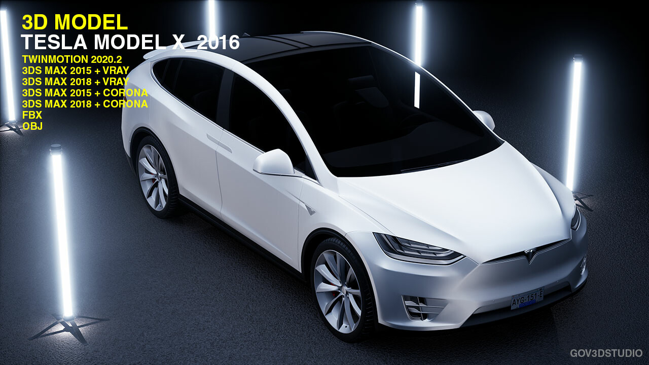 ArtStation - Tesla Model X 2016 - 3D Model. Twinmotion, Max, Vray ...
