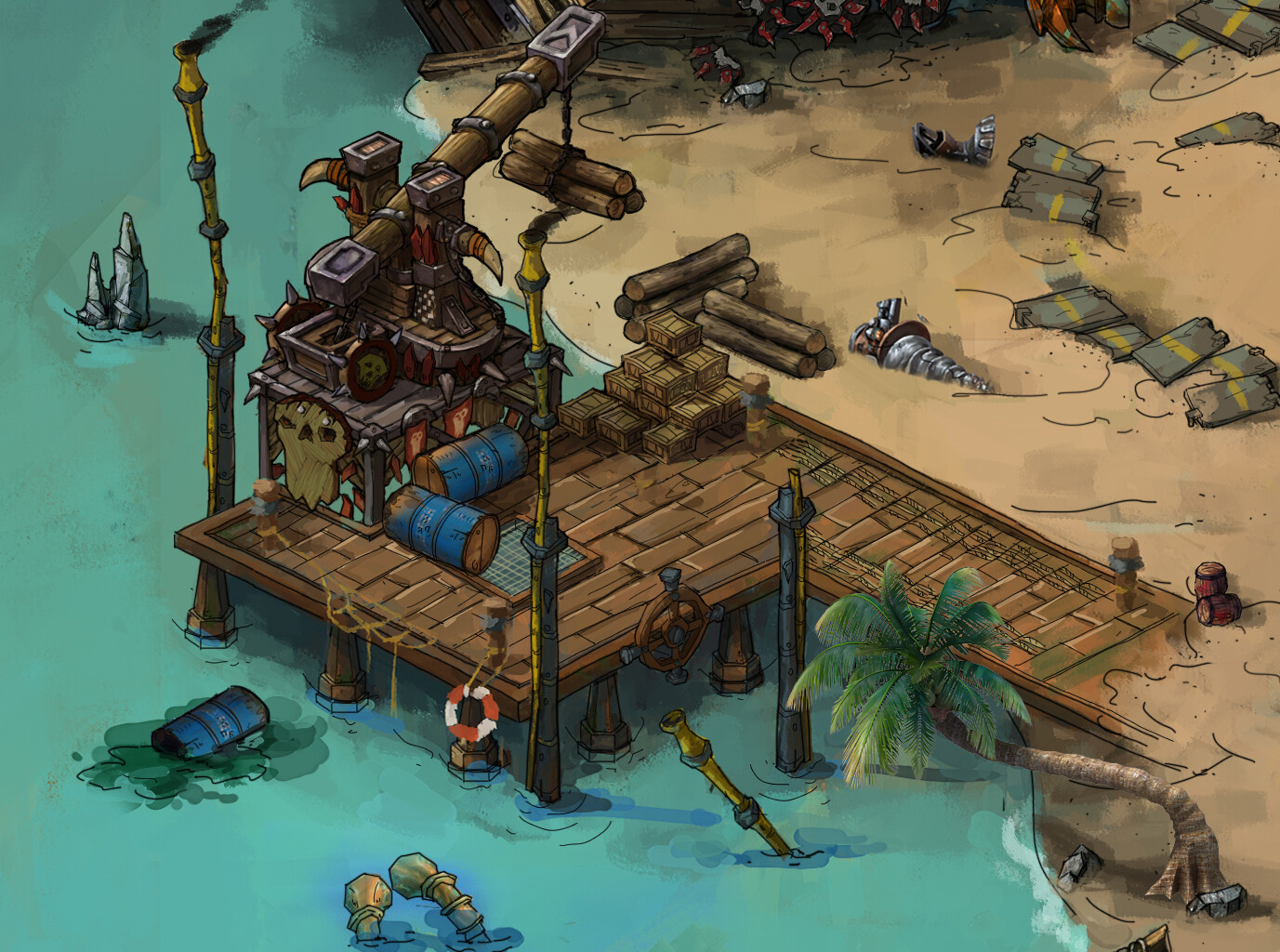 ArtStation - Steam Harbour - Small Harbor 01 | Game Assets