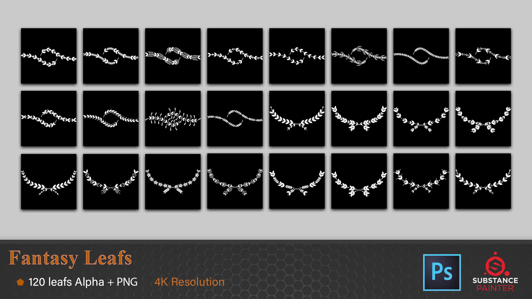 ArtStation - 120 Fantasy Leaf Alpha + PNG | Brushes