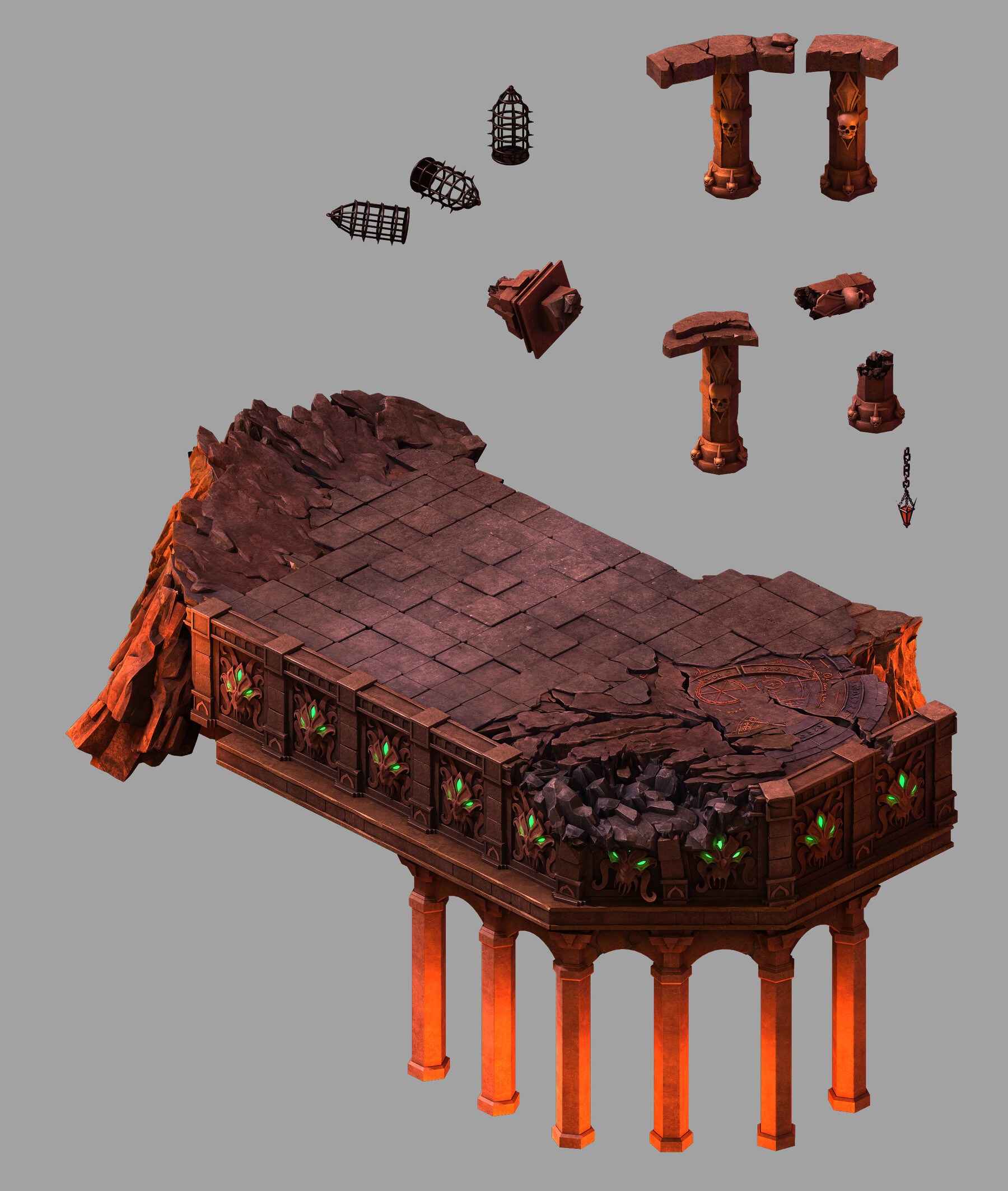 ArtStation - Devil Cloister - Platform Pillar Cage 02 | Game Assets
