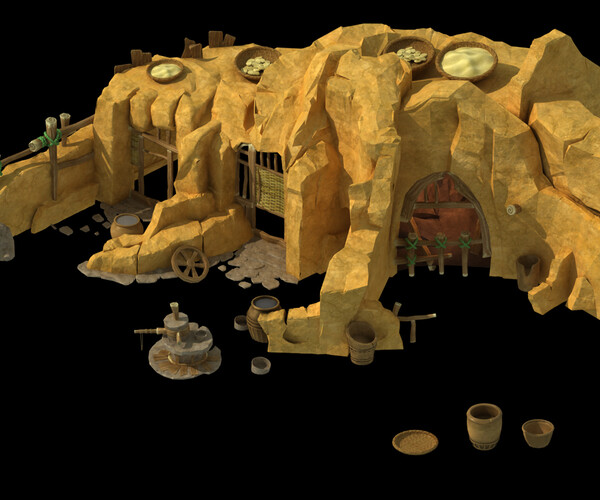 ArtStation - Mountain Building - Cave Dwelling 3 | Game Assets