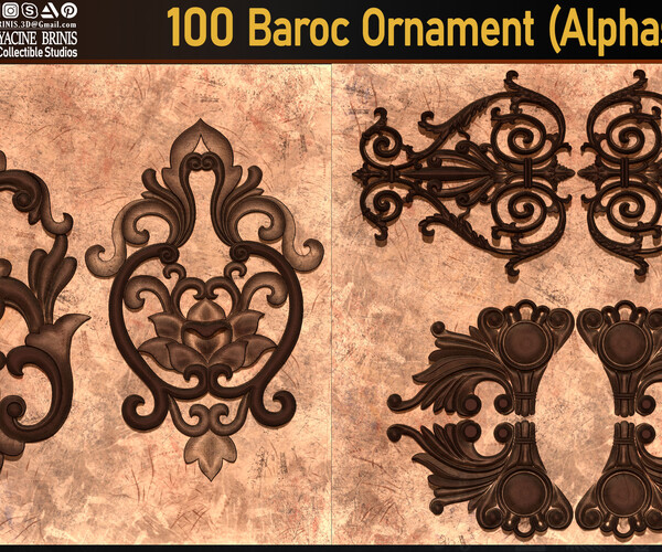 ArtStation - 100 Baroc Ornament (Alphas) Volume 02 | Brushes