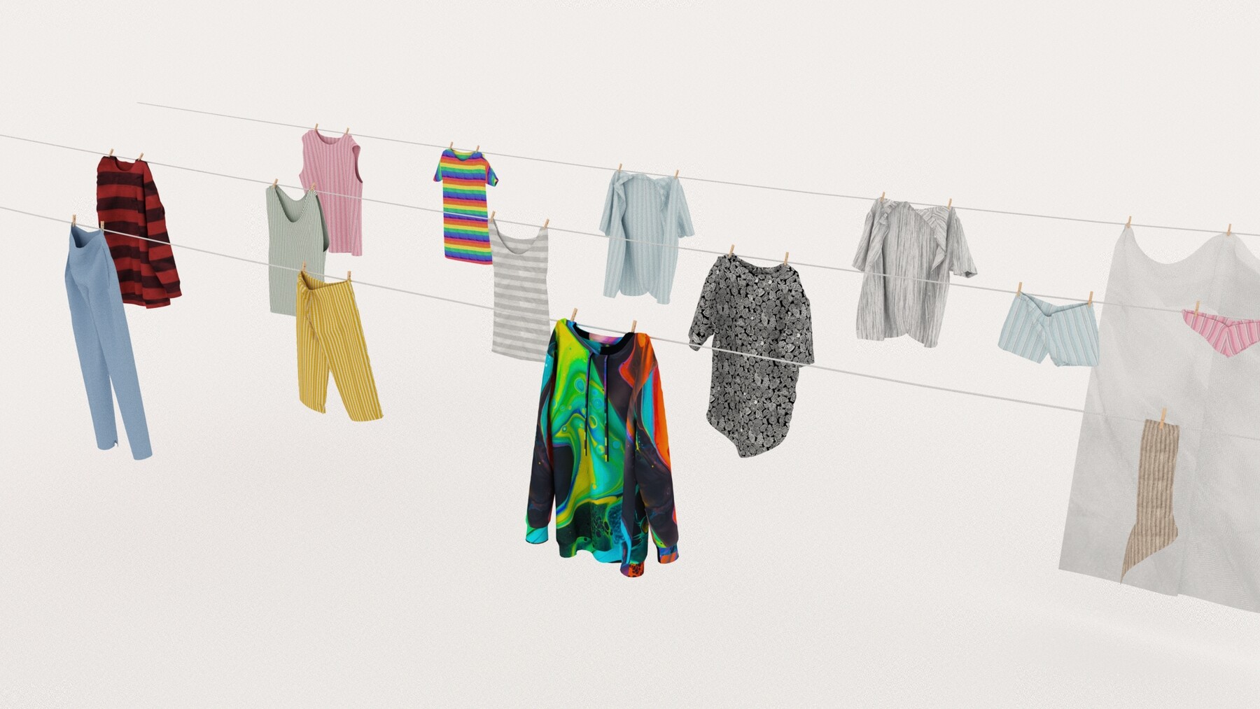 ArtStation - Textured Hanged Clothes Line 3D model | Game Assets