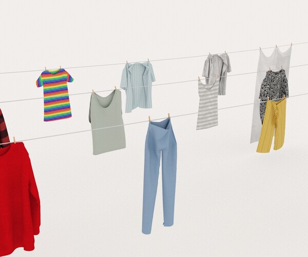 ArtStation - Textured Hanged Clothes Line 3D model | Game Assets
