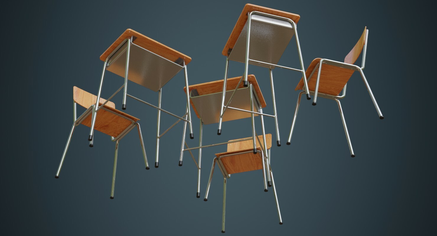 ArtStation - School Desk And Chair 1A | Game Assets