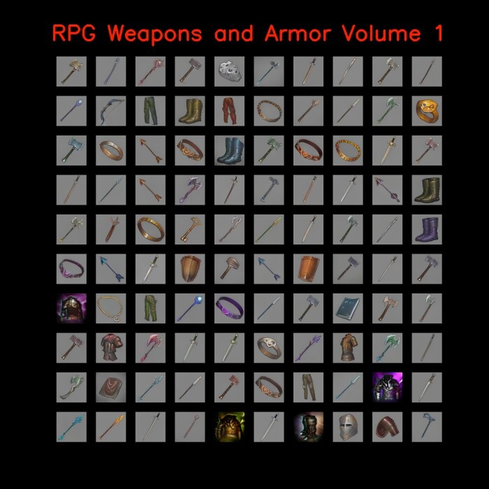ArtStation - RPG Weapons and Armor 1000 icons 64x64 Volume 1-10 | Game ...
