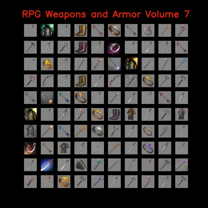 ArtStation - RPG Weapons and Armor 1000 icons 64x64 Volume 1-10 | Game ...
