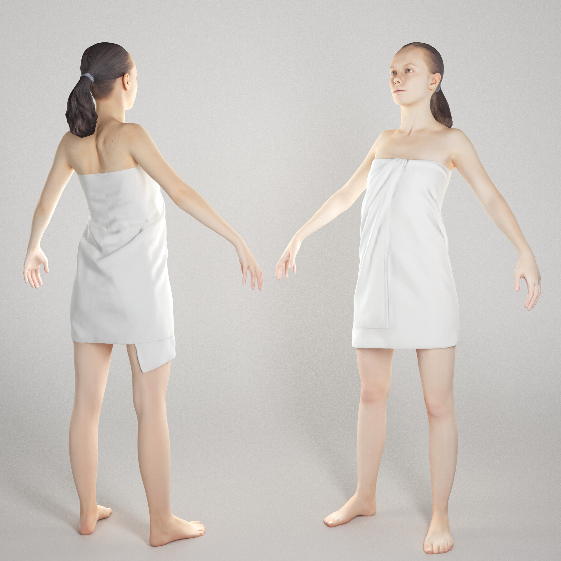 ArtStation - Young woman wrapped in bath towel in A-pose 290 | Game Assets