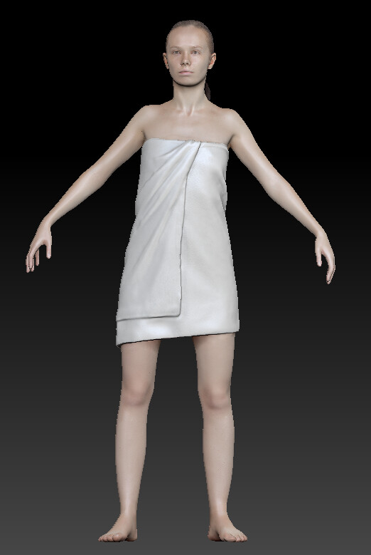 ArtStation - Young woman wrapped in bath towel in A-pose 290 | Game Assets