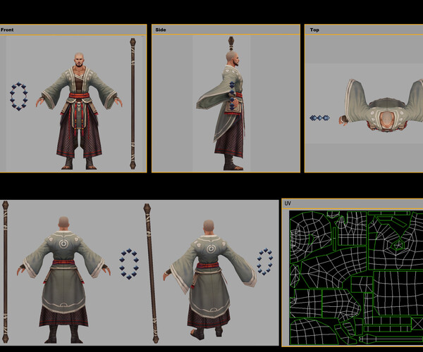 ArtStation - Low poly 3D characters - Shaolin Temple sticks | Game Assets