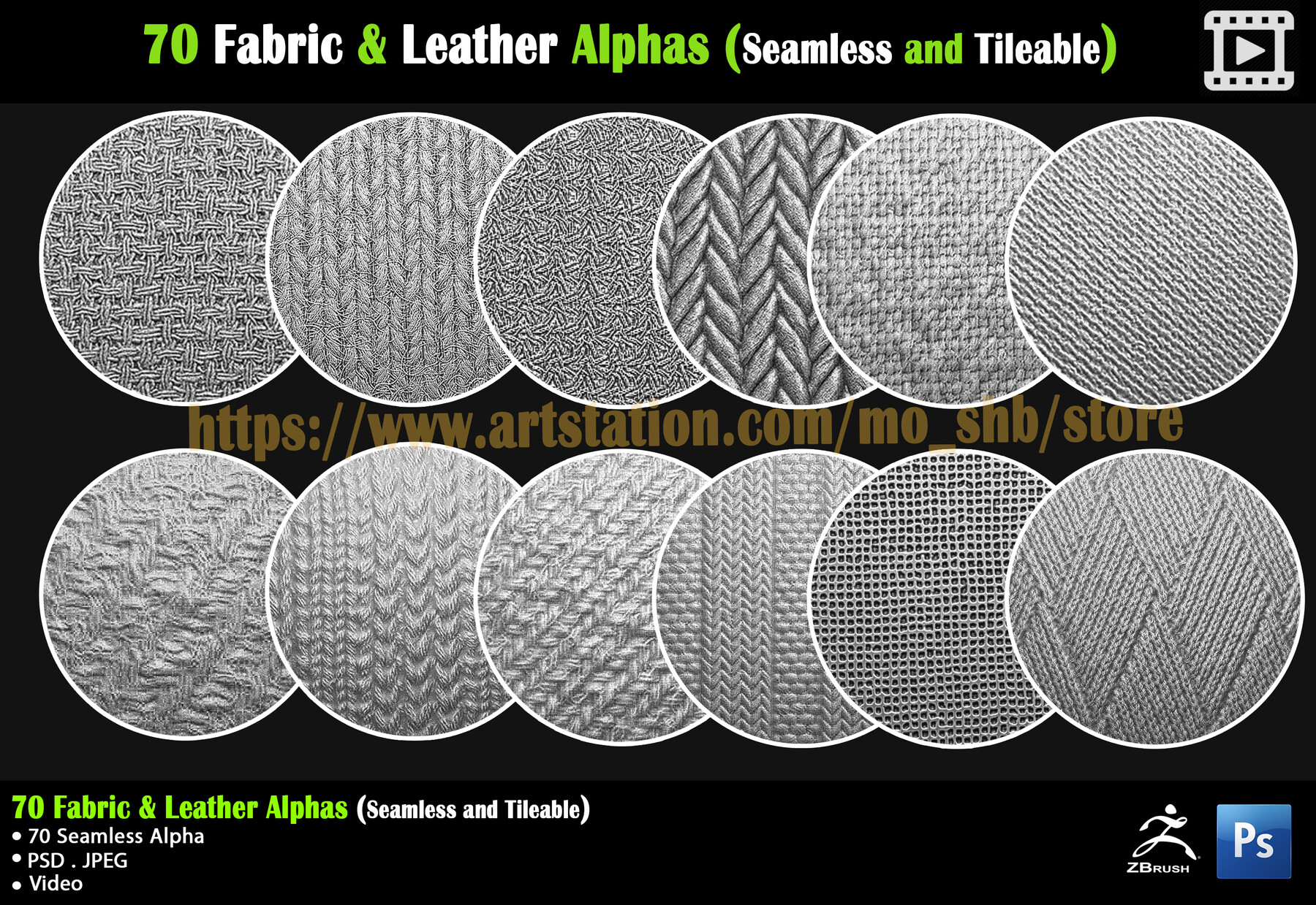 ArtStation - 70 Fabric & Leather Alphas (Seamless and Tileable) + Video ...