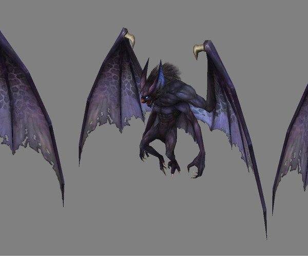 ArtStation - Low poly 3D Monster - Four-winged bat | Game Assets