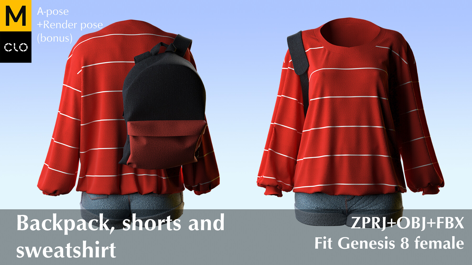 ArtStation - Backpack, shorts and sweatshirt | Game Assets