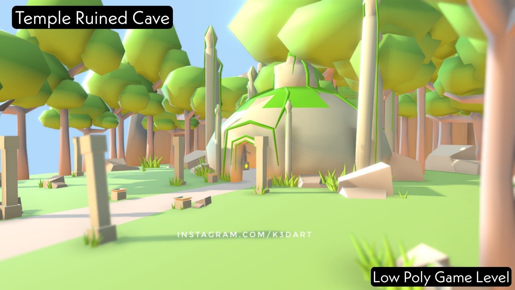 ArtStation - Temple Ruined Cave - low poly game level | Game Assets