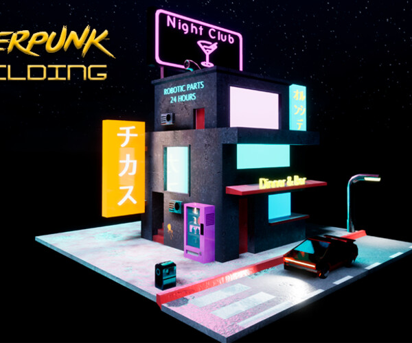 ArtStation - Cyberpunk Building - Low Poly Game Ready Low-poly 3D model ...