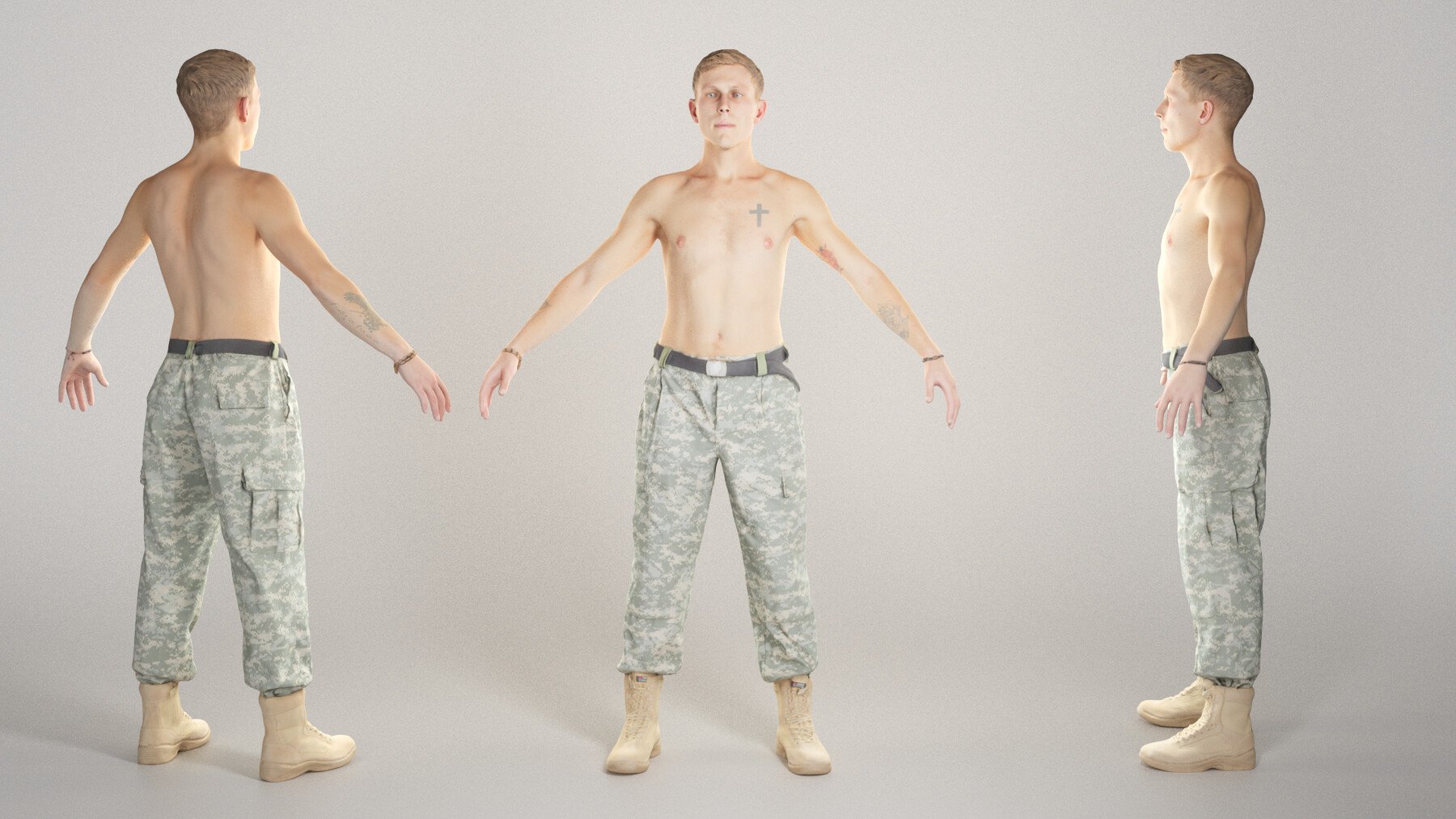 ArtStation - Shirtless soldier ready for animation 322 | Game Assets