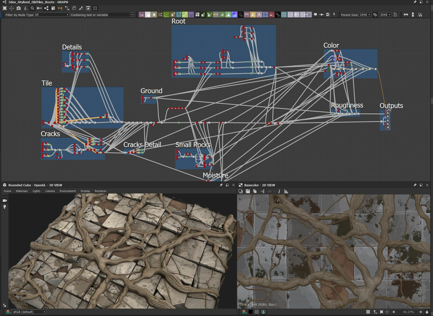 ArtStation - Stylized Old Tiles with Roots - Substance Designer | Resources