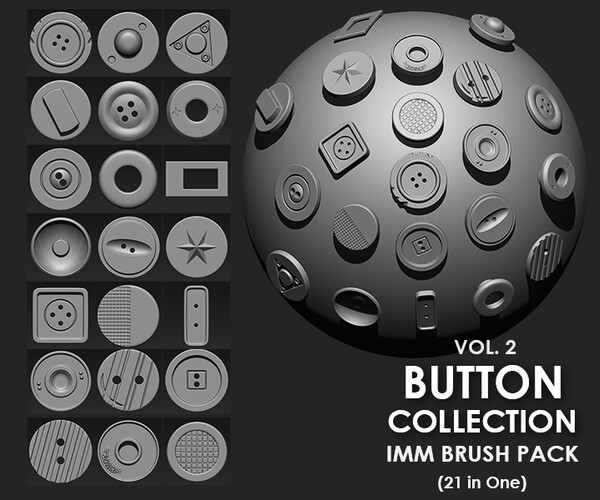 ArtStation - Buttons Collection IMM Brush Pack (21 in One) VOL. 2 | Brushes