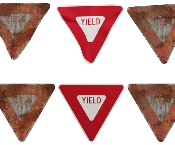 ArtStation - Yield Road Signs Rusted Old and Clean versions Low-poly 3D ...