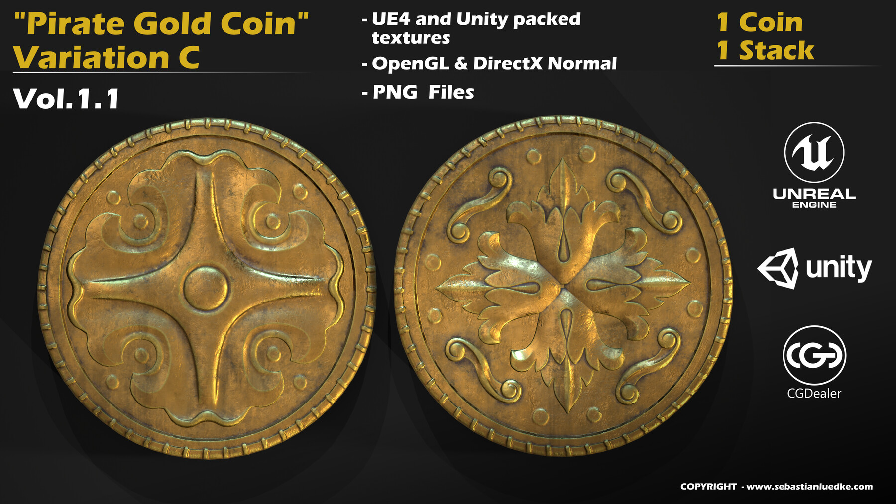 ArtStation - Pirate Gold Coin and Stack - Variant C | Game Assets