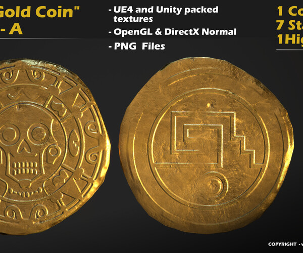 ArtStation - Aztec Design Gold Coin - Pirate Coin - Fantasy | Game Assets