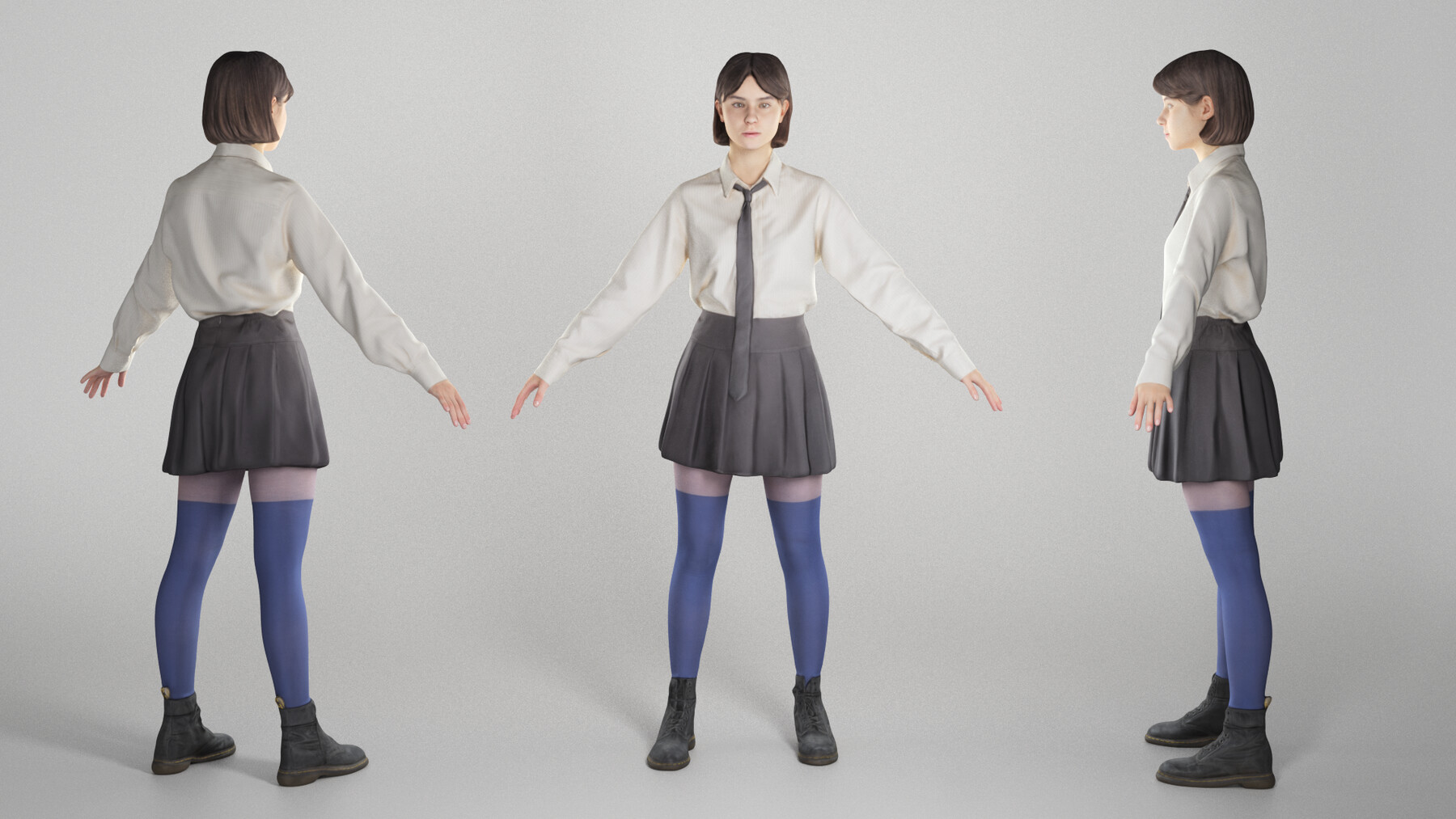 ArtStation - Beautiful woman in school uniform in A-pose 295 | Game Assets