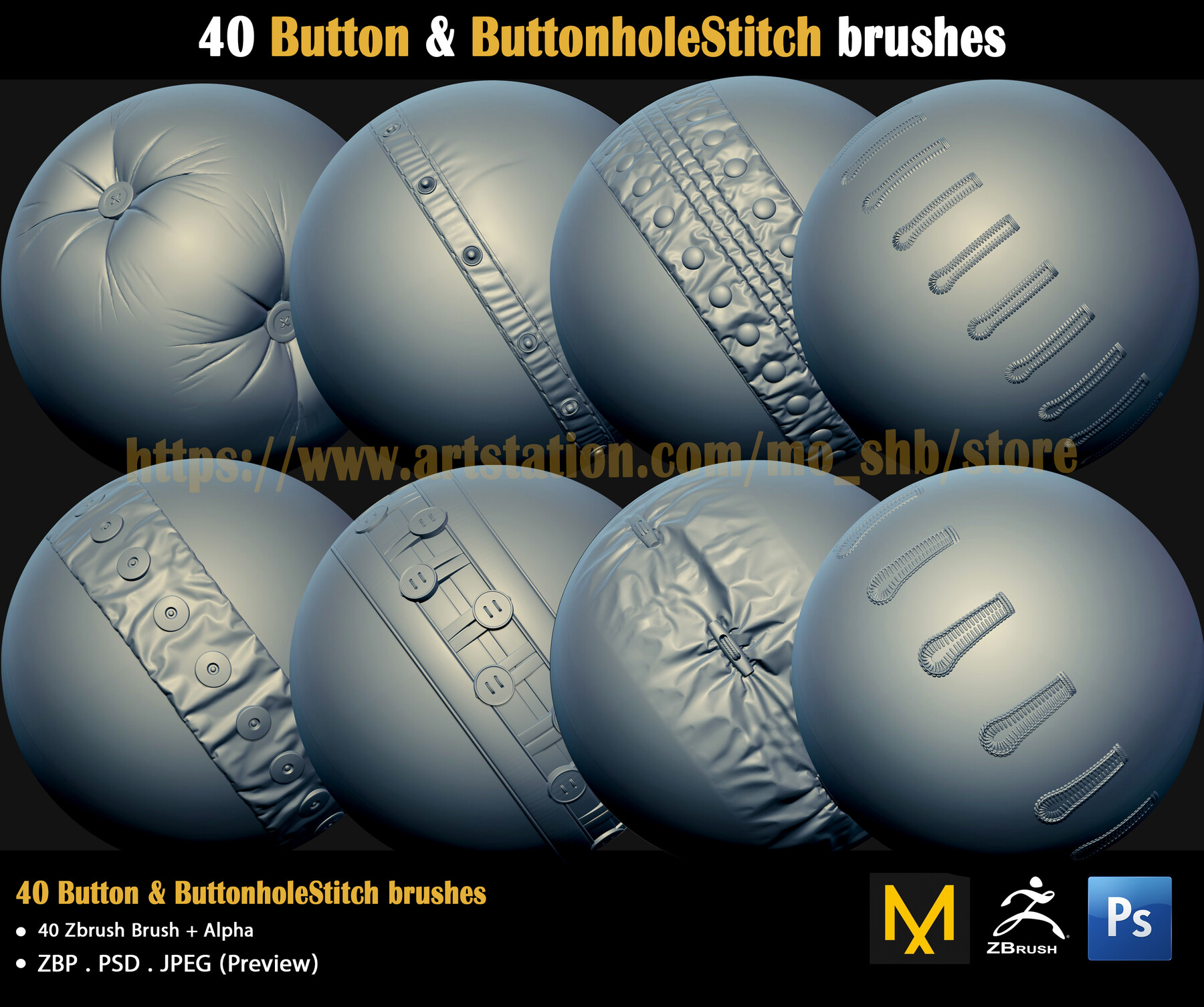 ArtStation - 40 Button & ButtonholeStitch brushes | Brushes