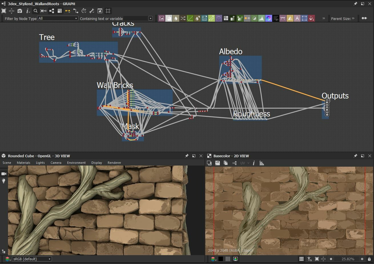 ArtStation - Stylized Bricks with Roots - Substance Designer | Game Assets