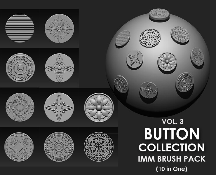 ArtStation - Buttons Collection IMM Brush Pack (10 in One) VOL. 3 | Brushes