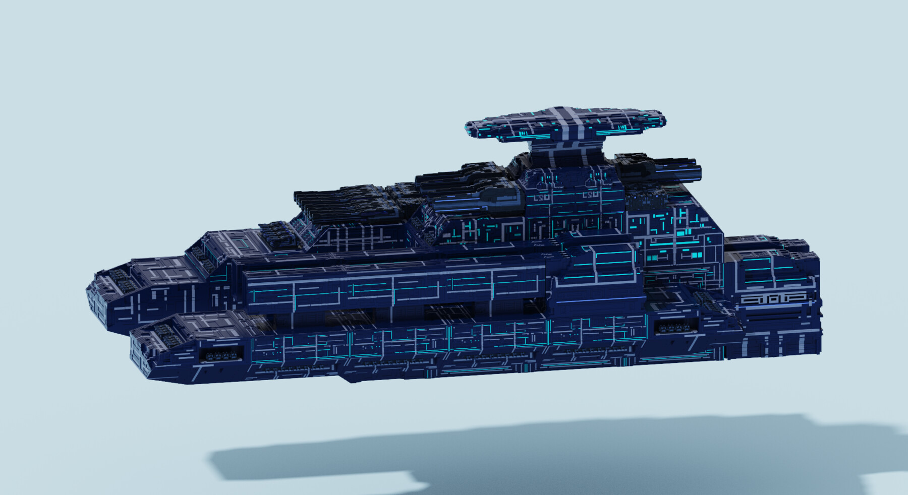 ArtStation - 3d voxel iso space ship in light 2 | Game Assets