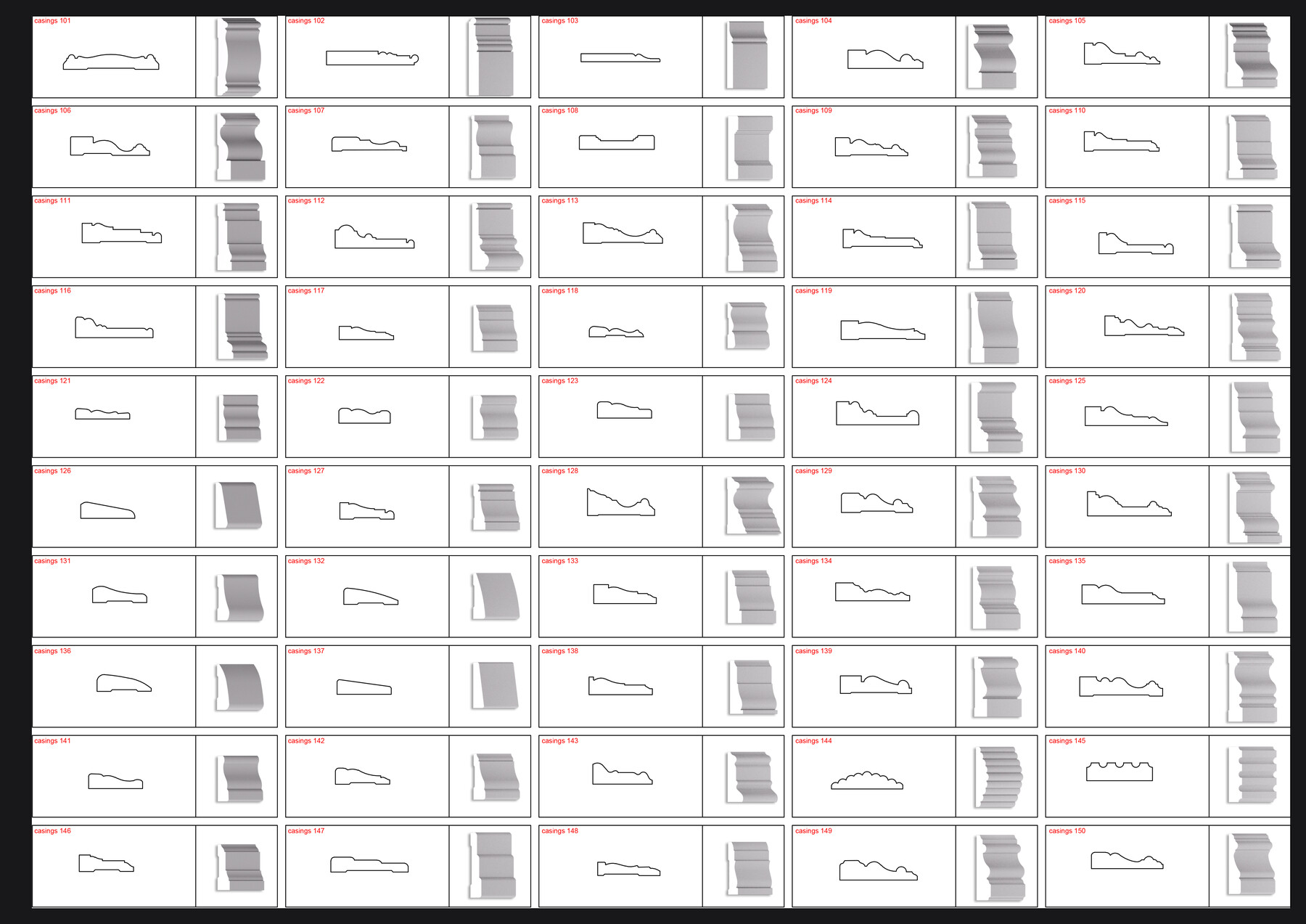 ArtStation - 1115 Molding Profile CASING +PANEL CHAIR CAP +CROWN +DOOR ...