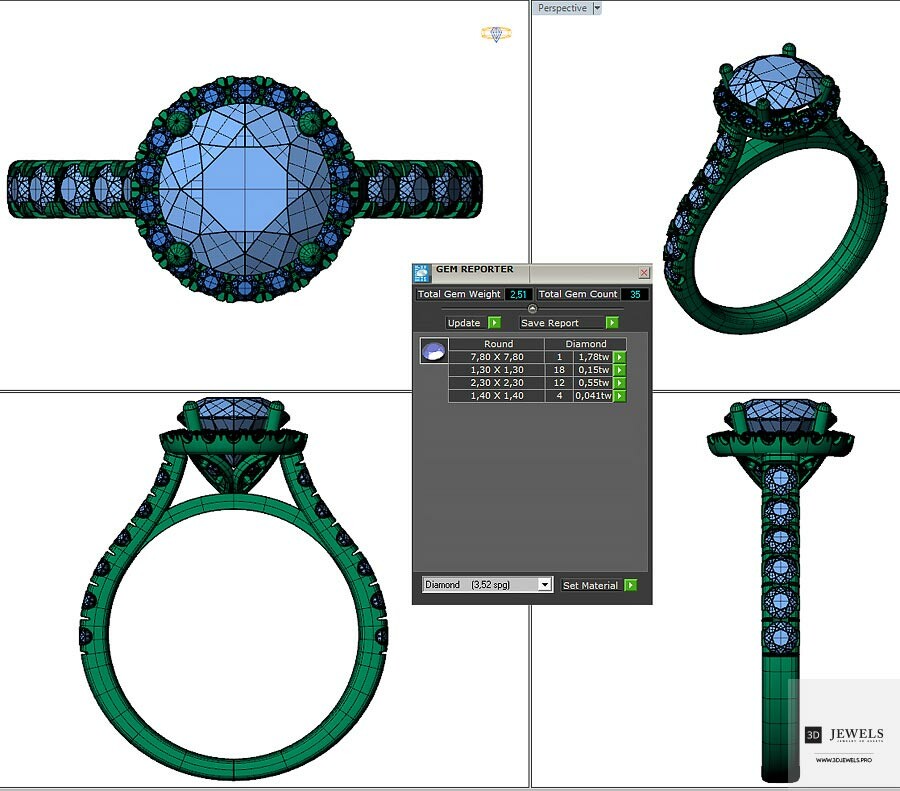ArtStation - Halo Diamond Ring With Side Stones 3D CAD Model - 23 sizes ...