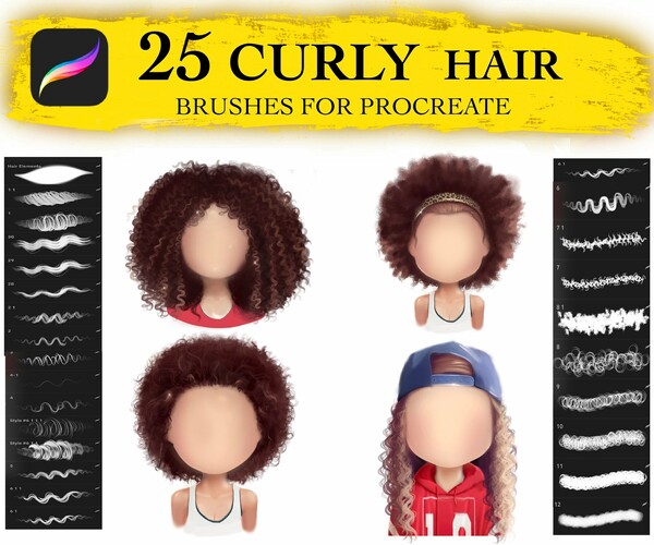ArtStation - Curly Hair Brushes Procreate, Braids Brushes, Hair Brush ...