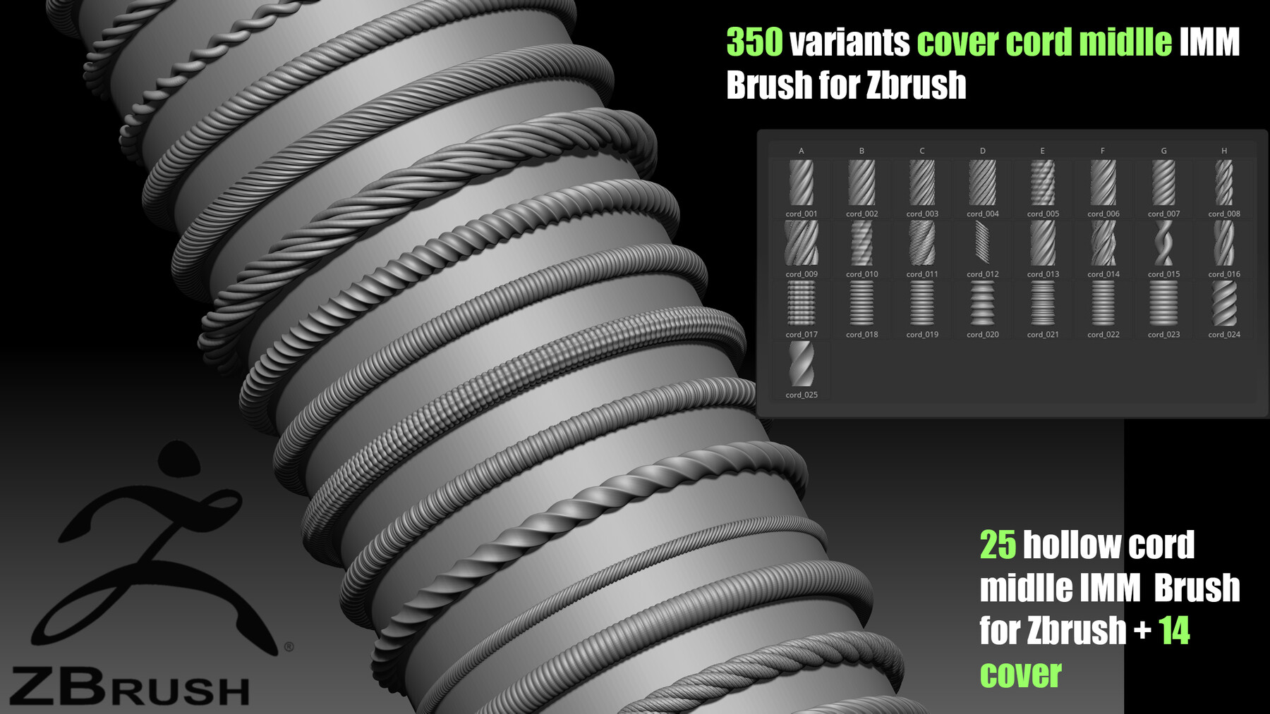 ArtStation - 25 hollow cord midlle IMM Brush for Zbrush + 14 cover | Brushes