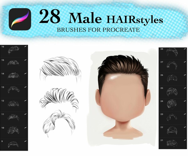 ArtStation - 28 Male Hair Stamps Procreate Brushes, Hair Brushes ...