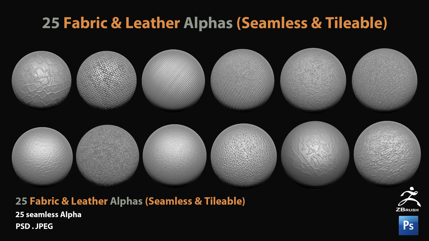 ArtStation - 25 Fabric & Leather Alphas (Seamless & Tileable) | Brushes