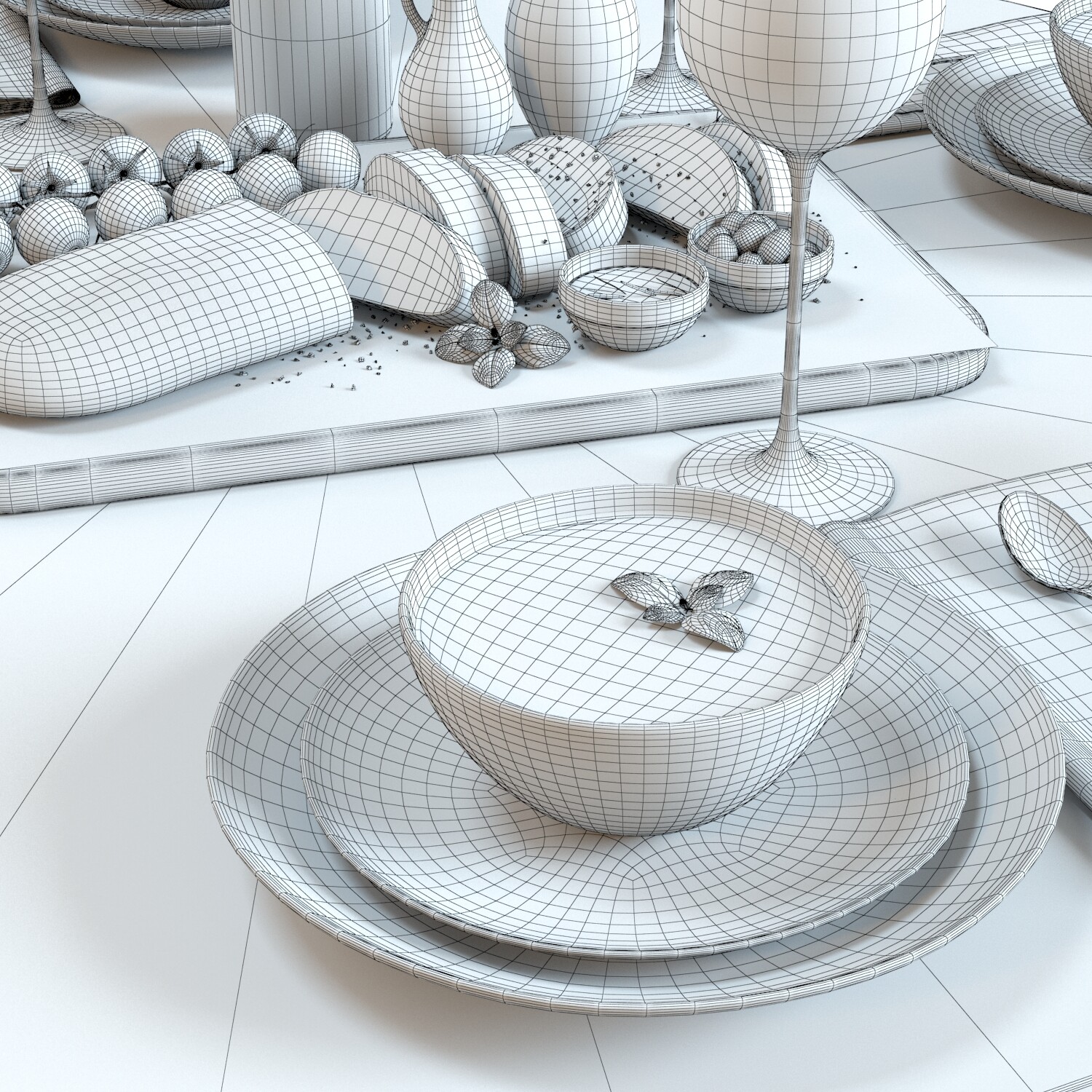 ArtStation - 3D Model / Table Set with Food 02 / Crate&Barrel Furniture ...